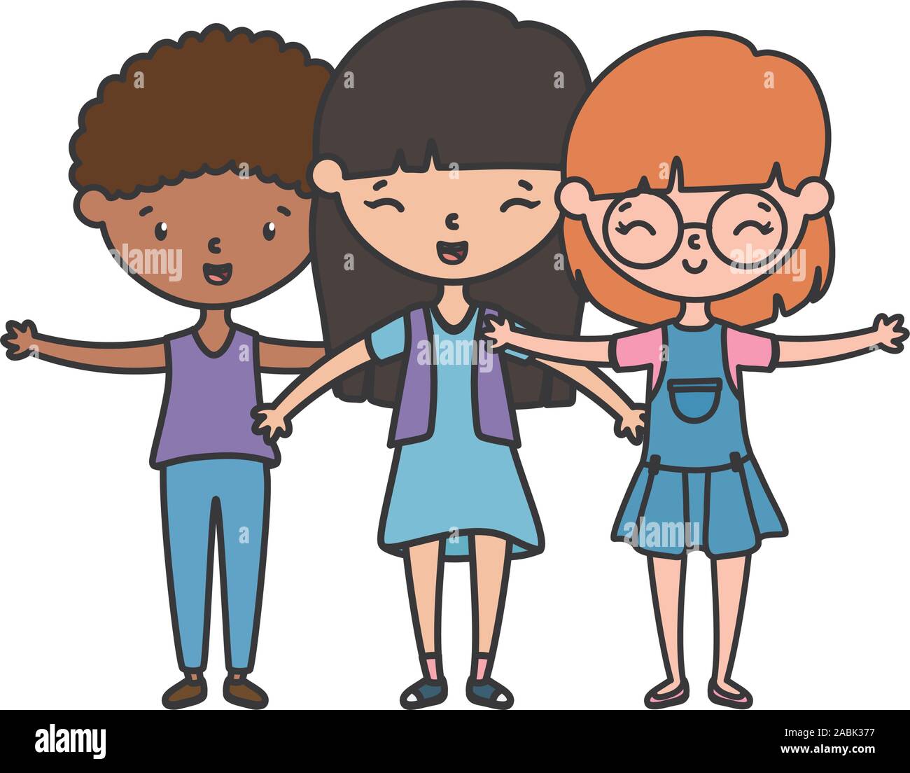 happy little boy and girls cartoon hands up vector illustration Stock ...