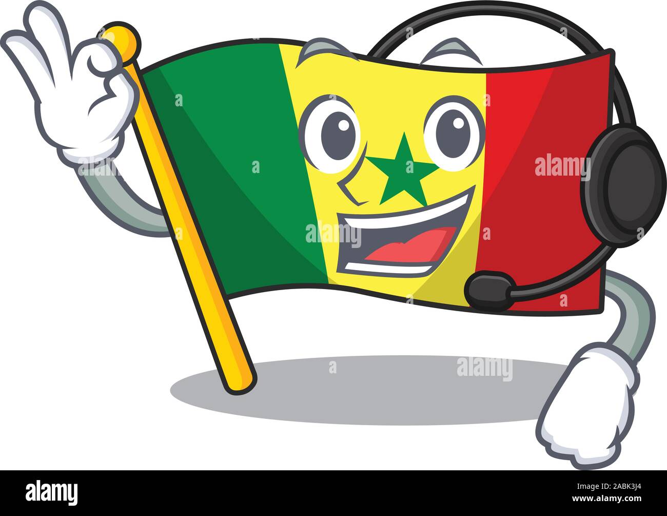 Flag Senegal cute cartoon character design with headphone Stock Vector ...
