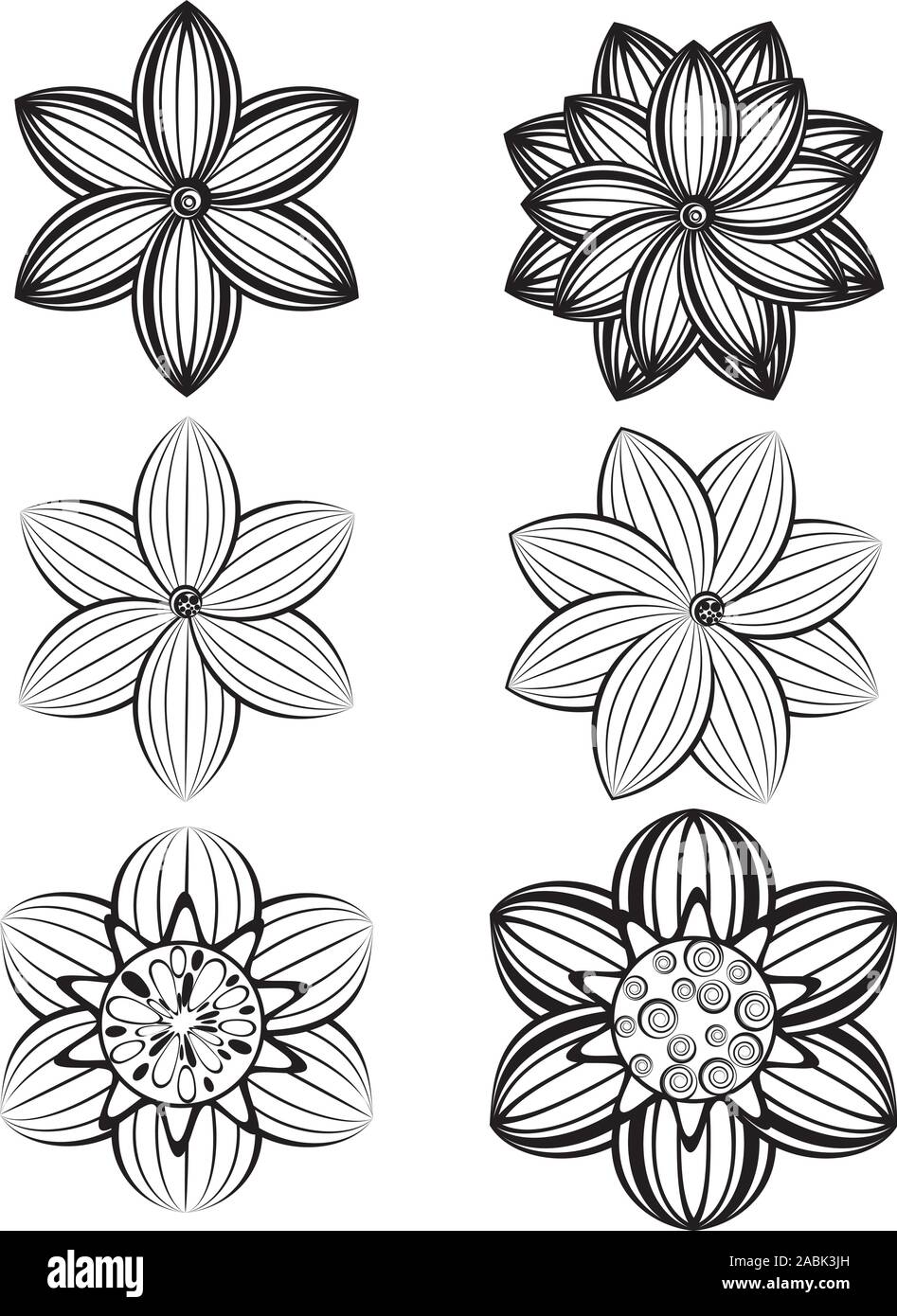 Set of different stylistic flowers in black and white Stock Vector ...
