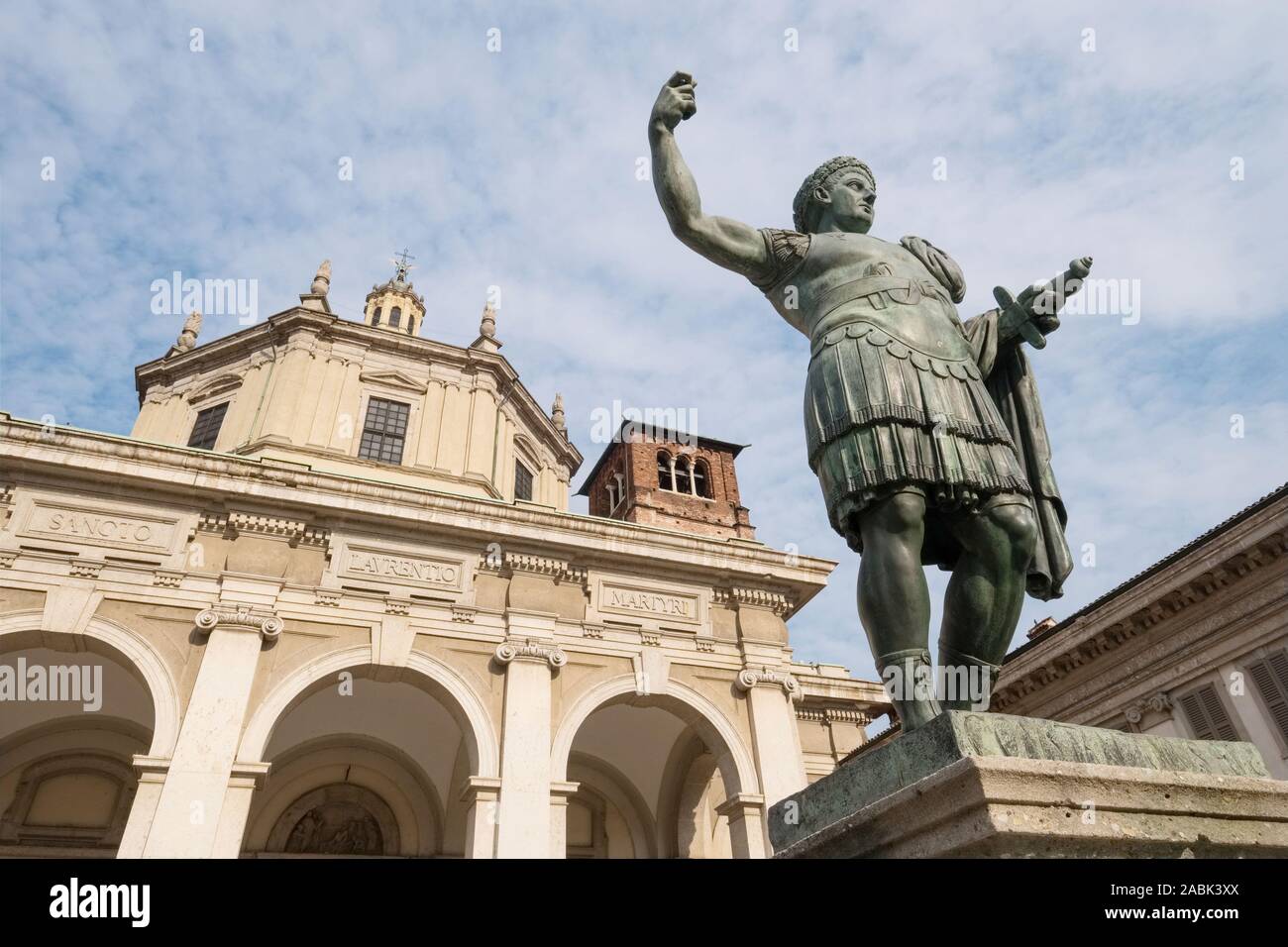Italy, Milan: statue of the Emperor Constantine I in front of the ...