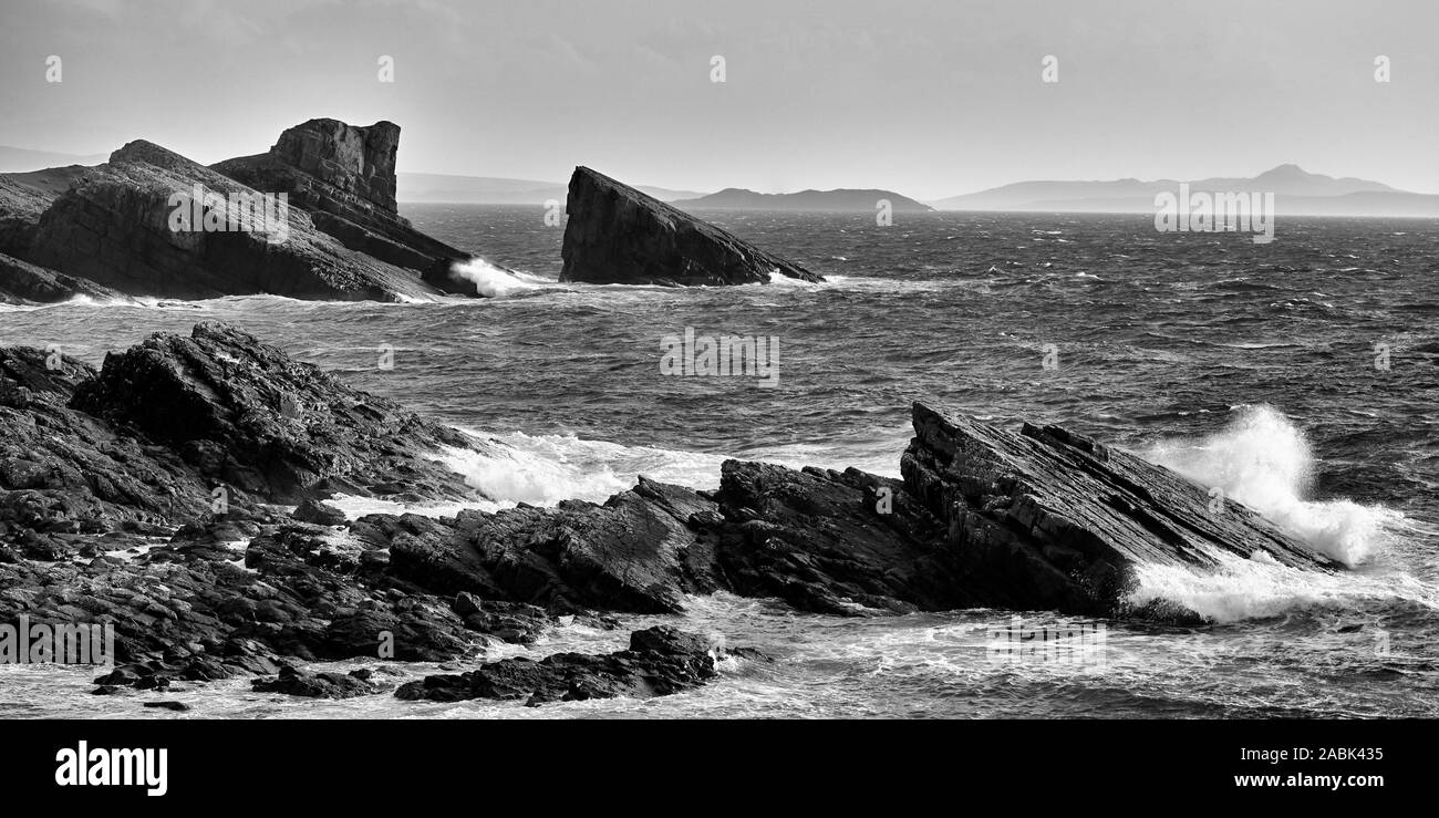 Split rock of clachtoll Black and White Stock Photos & Images - Alamy
