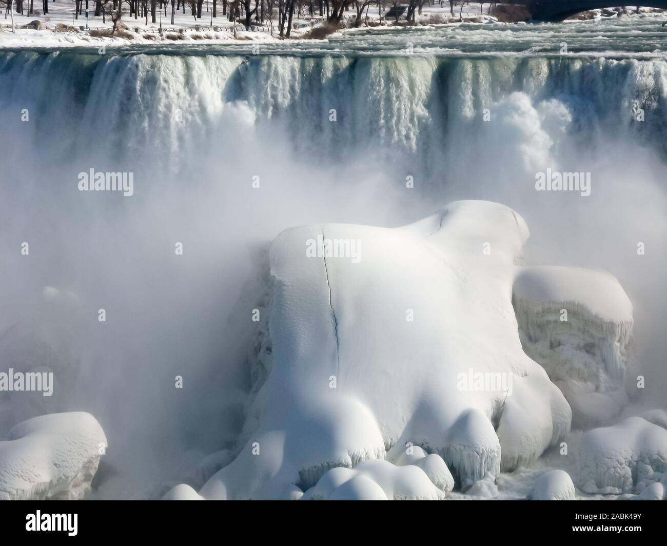 Detail of American Falls of Niagara River in winter. The falls are part ...