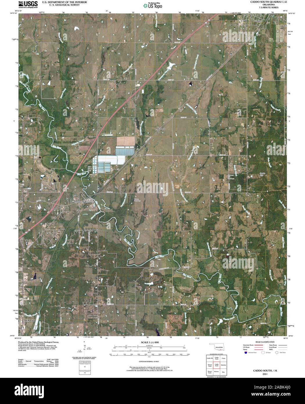 USGS TOPO Map Oklahoma OK Caddo South 20100216 TM Restoration Stock ...