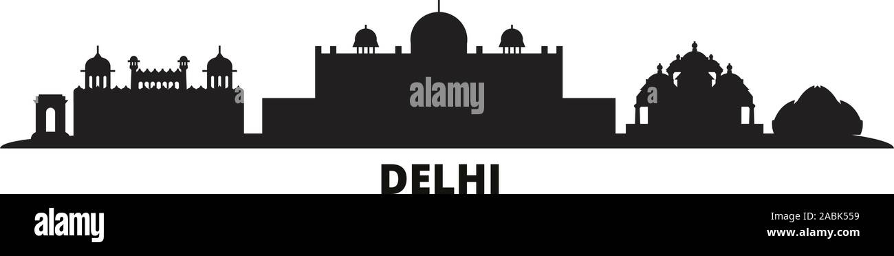 India, Delhi city skyline isolated vector illustration. India, Delhi ...