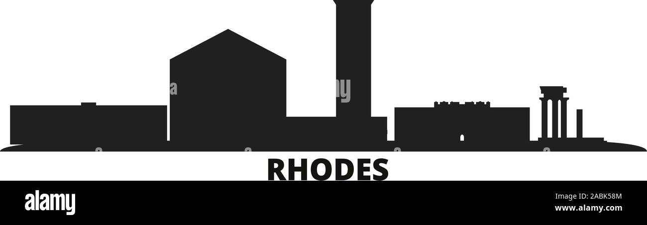 Greece, Rhodes city skyline isolated vector illustration. Greece ...
