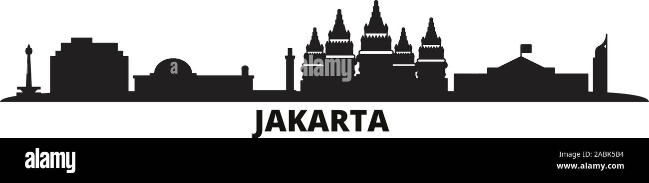 Indonesia, Jakarta city skyline isolated vector illustration. Indonesia ...