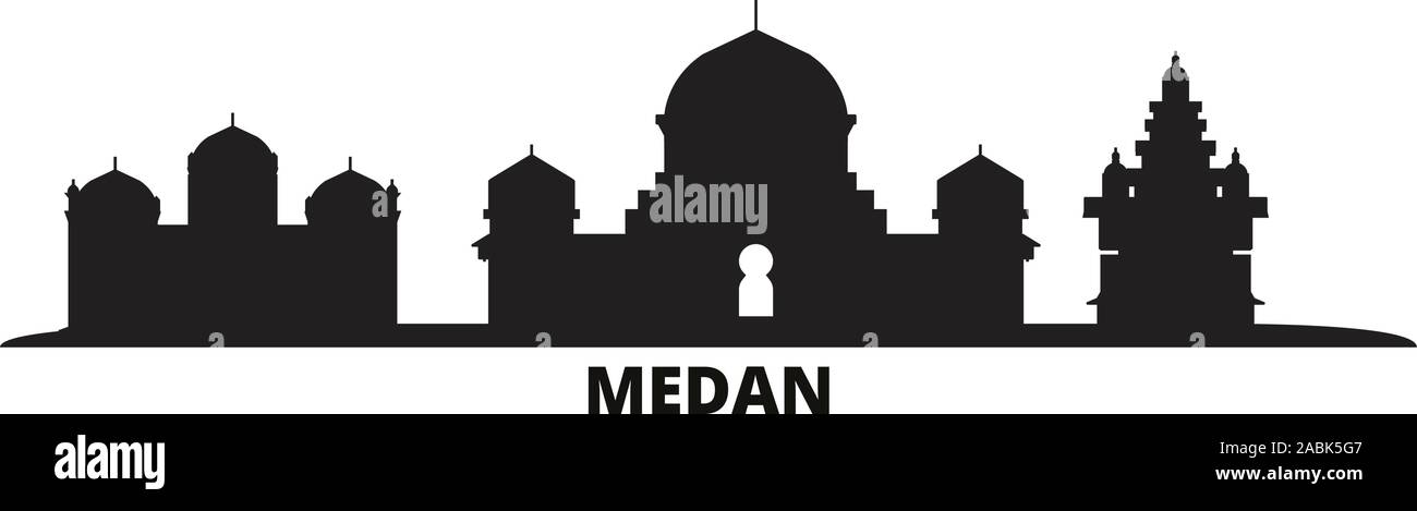 Indonesia, Medan city skyline isolated vector illustration. Indonesia ...