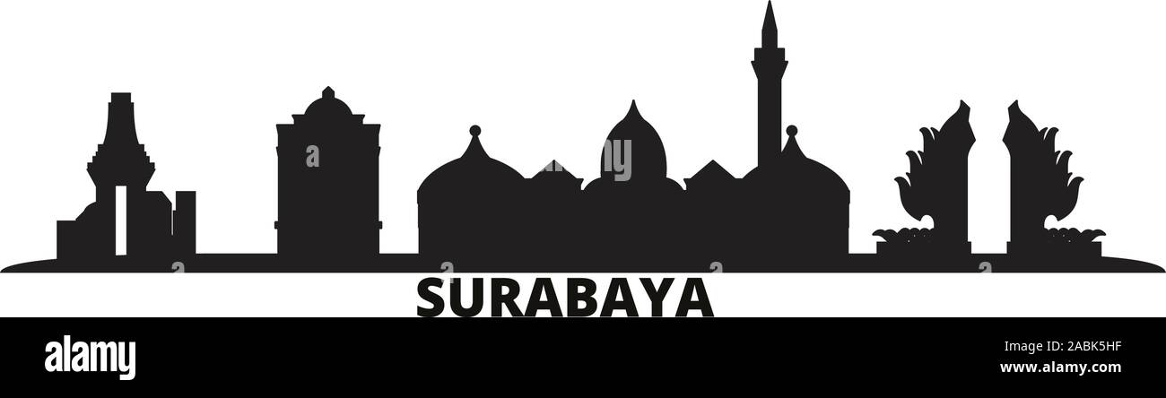 Indonesia, Surabaya city skyline isolated vector illustration ...