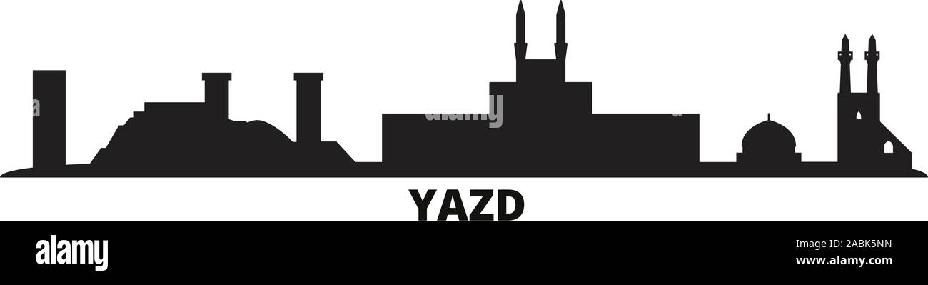 Iran, Yazd city skyline isolated vector illustration. Iran, Yazd travel ...