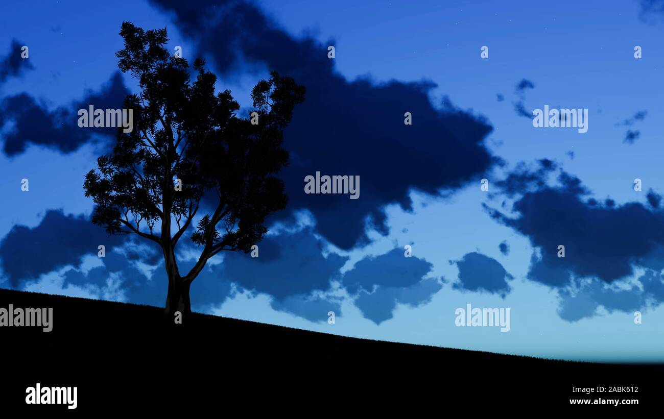 Tree At Night Background 3D Rendering Stock Photo - Alamy