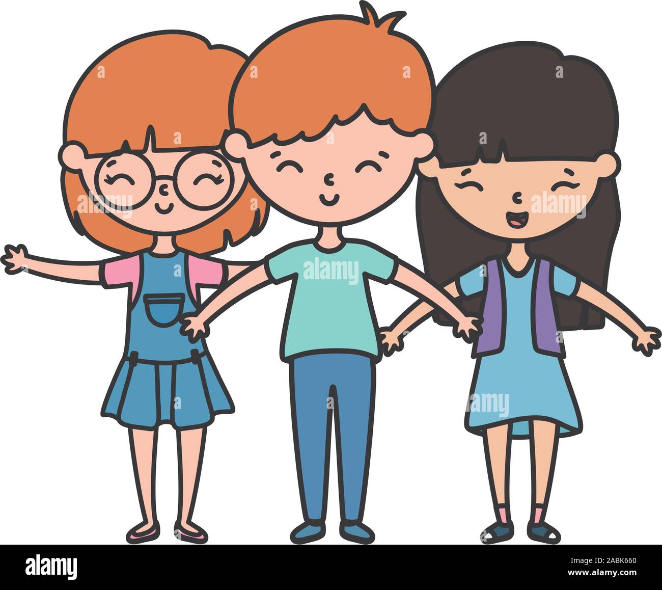 happy little boy and girls cartoon hands up vector illustration Stock ...