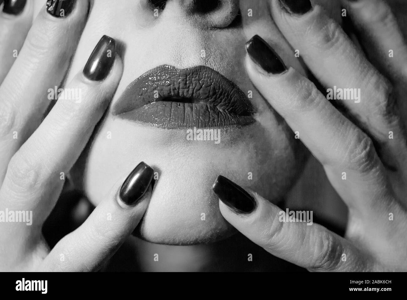 Woman face red lips Black and White Stock Photos & Images - Alamy
