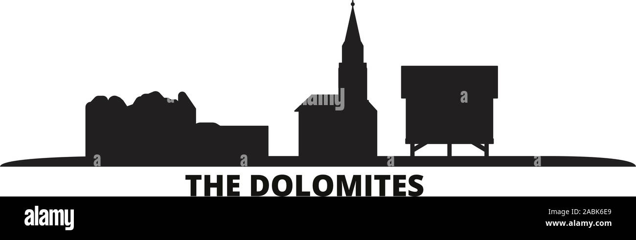Italy, The Dolomites city skyline isolated vector illustration. Italy ...