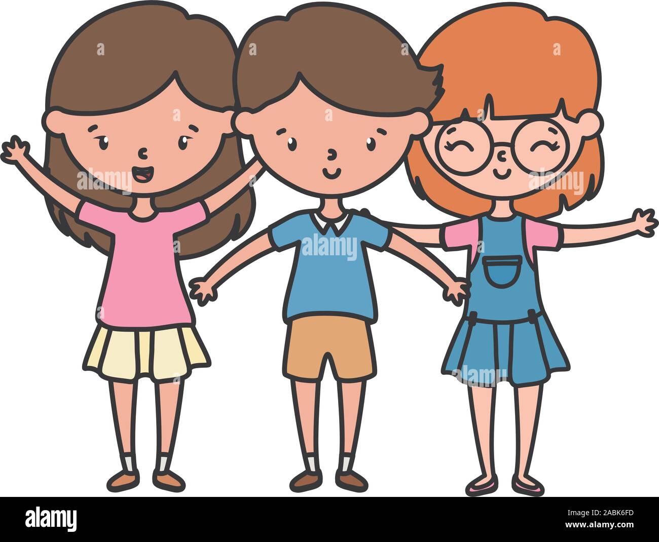 happy little boy and girls cartoon hands up vector illustration Stock ...