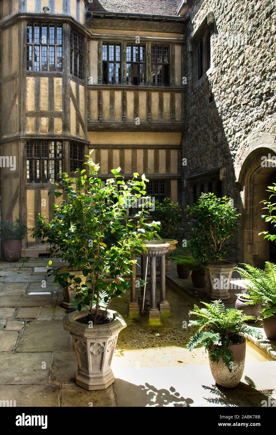 Fountain Court of the Gloriette of Leeds Castle. No people. Vertical ...