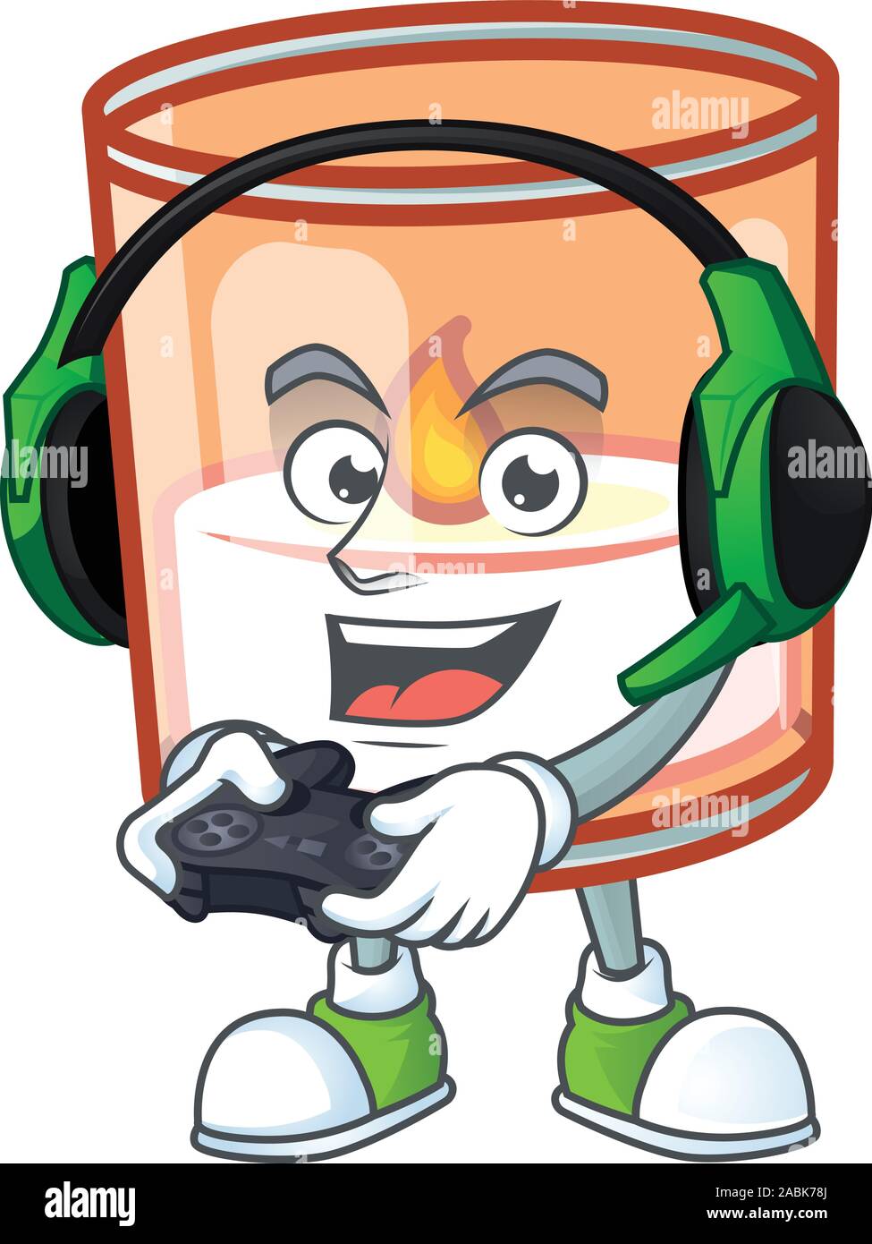 Gamer candle in glass cartoon character with headphone and controller ...