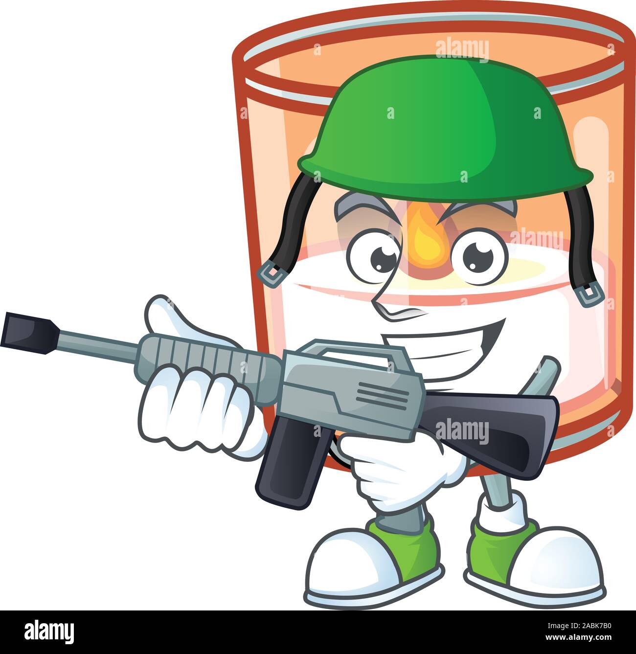 A cartoon style of candle in glass Army with machine gun Stock Vector ...