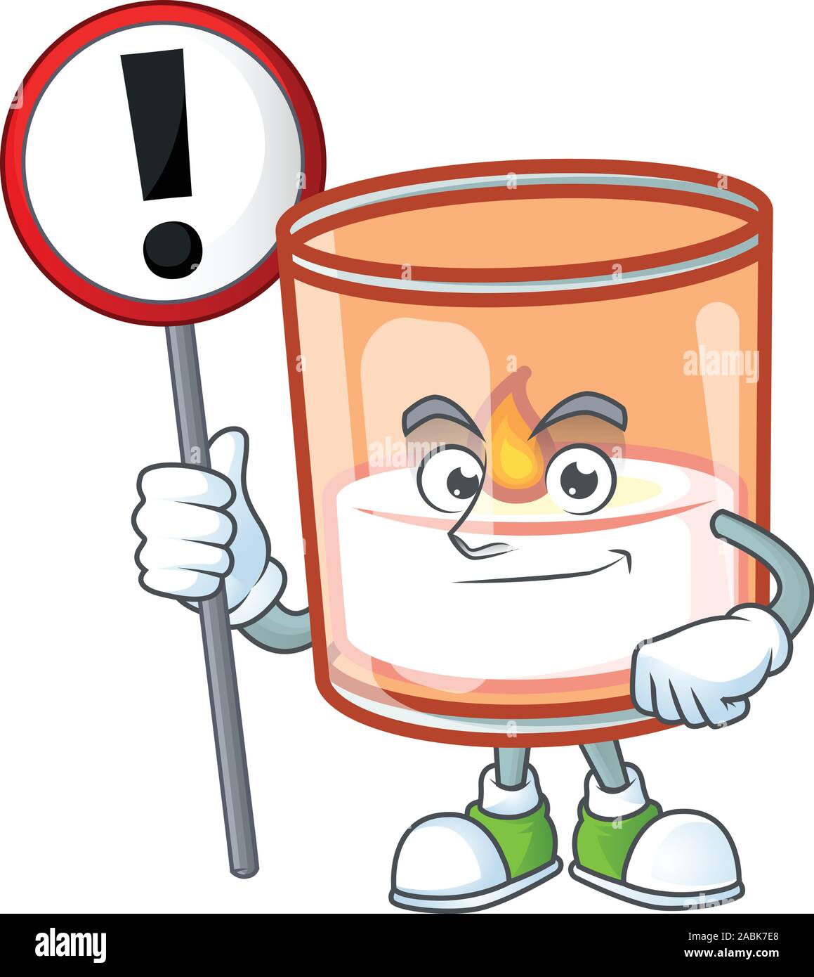Cartoon style of candle in glass with sign in his hand Stock Vector ...