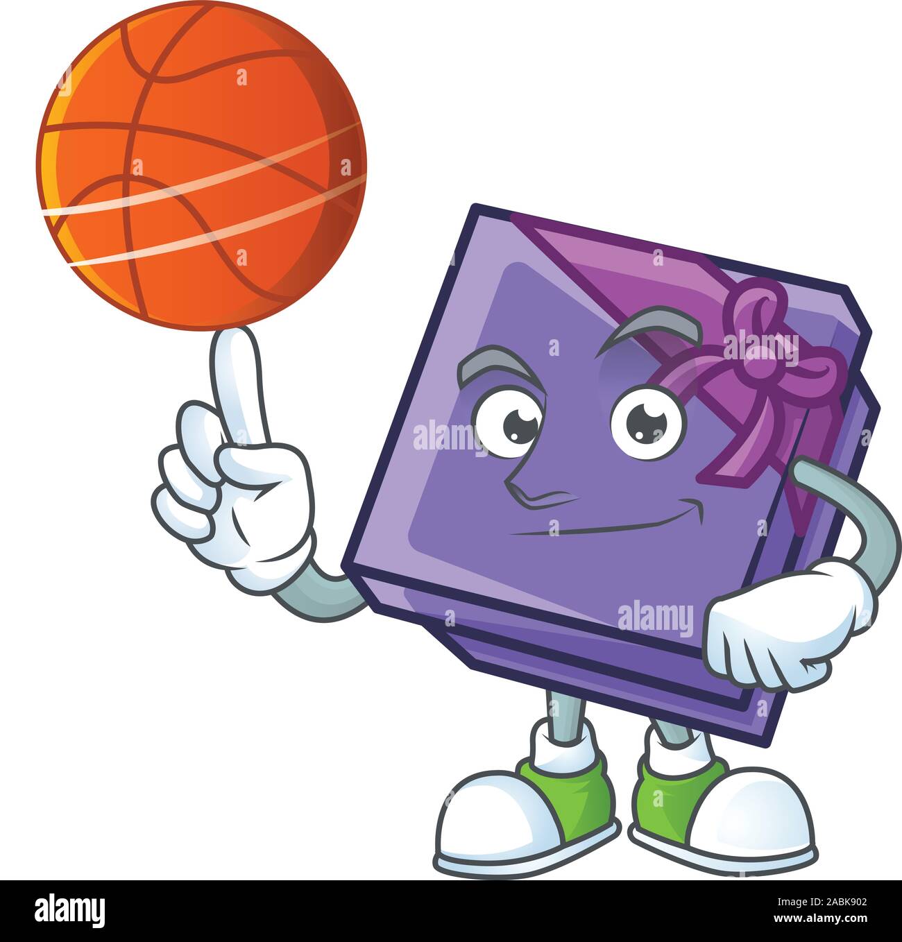 Mascot of purple gift box cartoon character style with basketball Stock ...