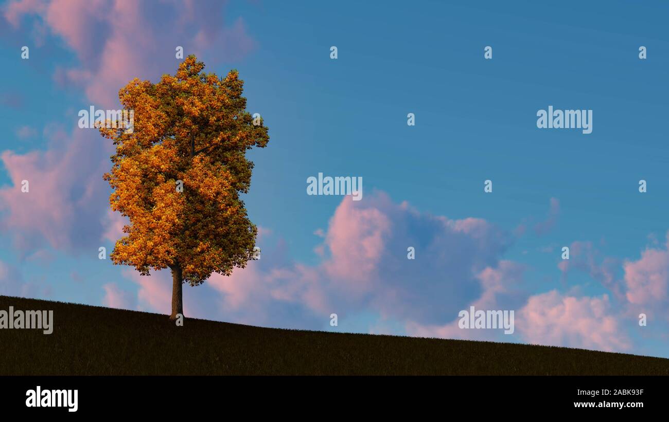 Lonely tree landscape 3D Rendering Stock Photo - Alamy