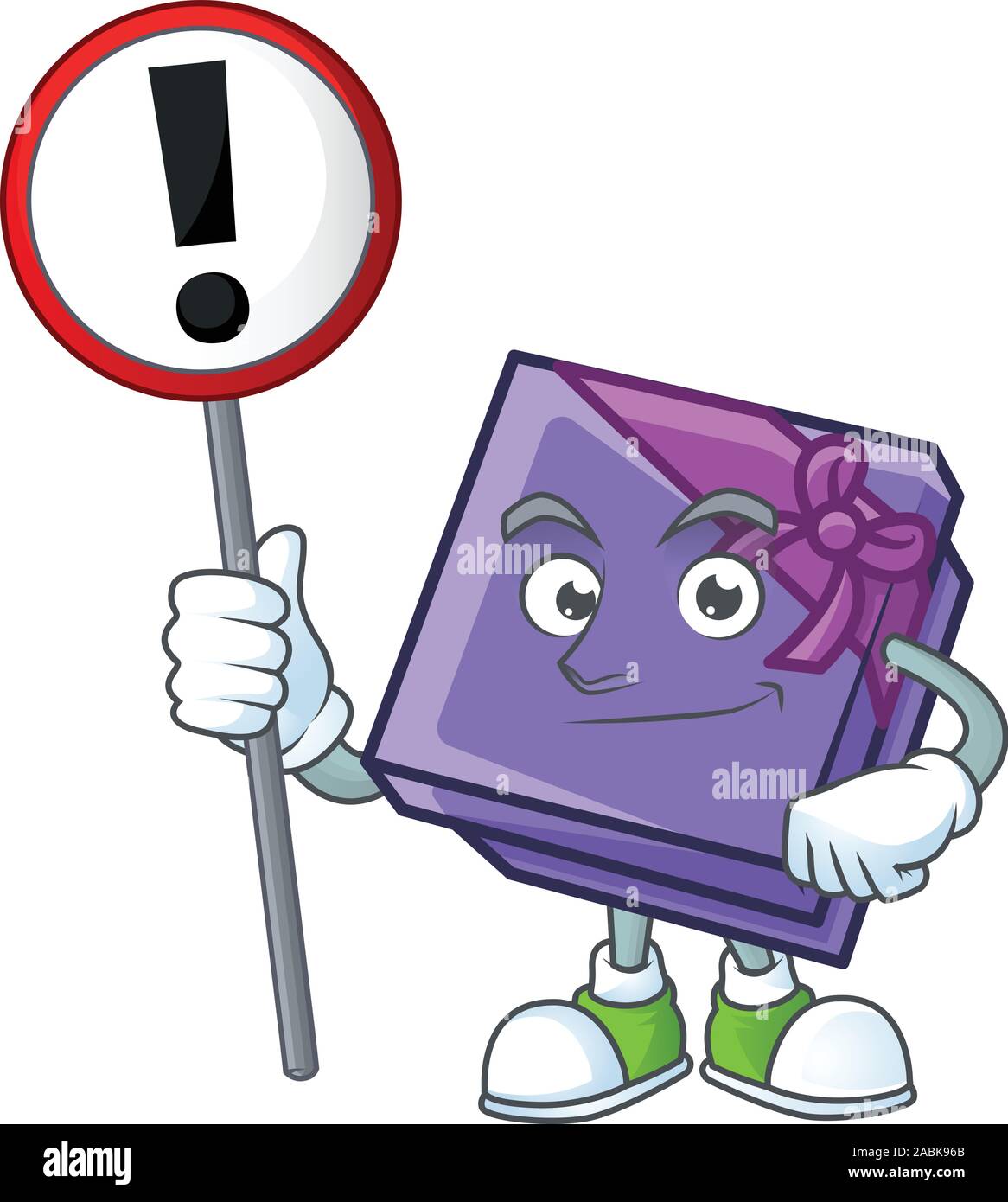 Cartoon style of purple gift box with sign in his hand Stock Vector ...