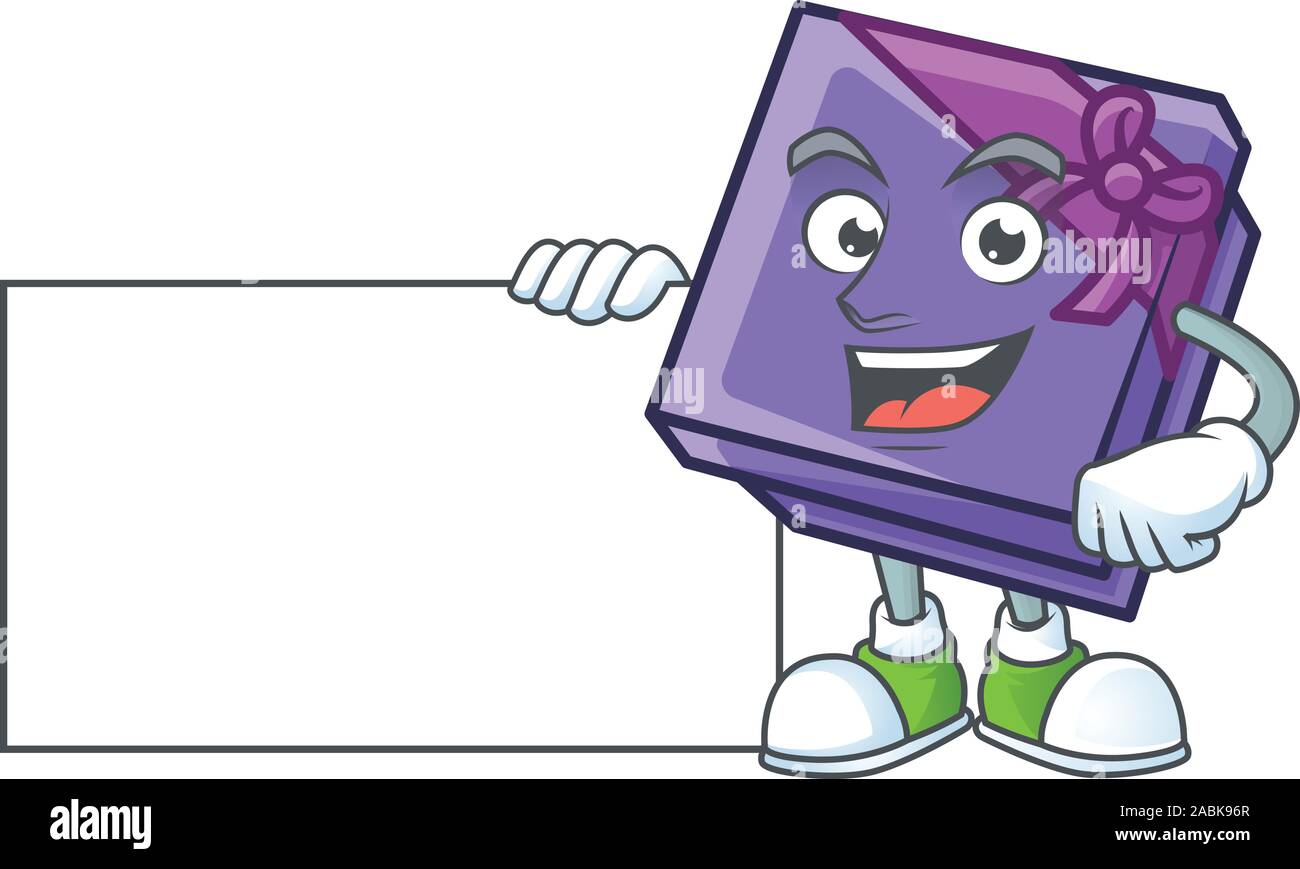 Purple gift box cute cartoon character with a board Stock Vector Image ...