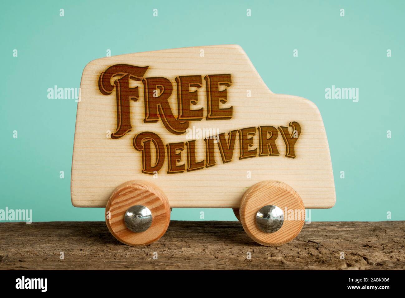 Free delivery van, handmade wooden toy truck. Free shipping concept ...