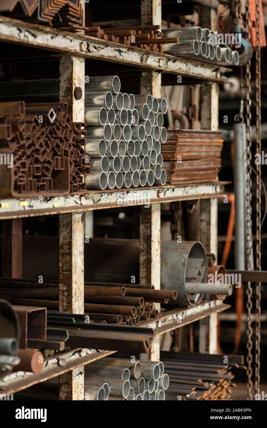 A side view detail of different styles and sizes of old recycled metal ...