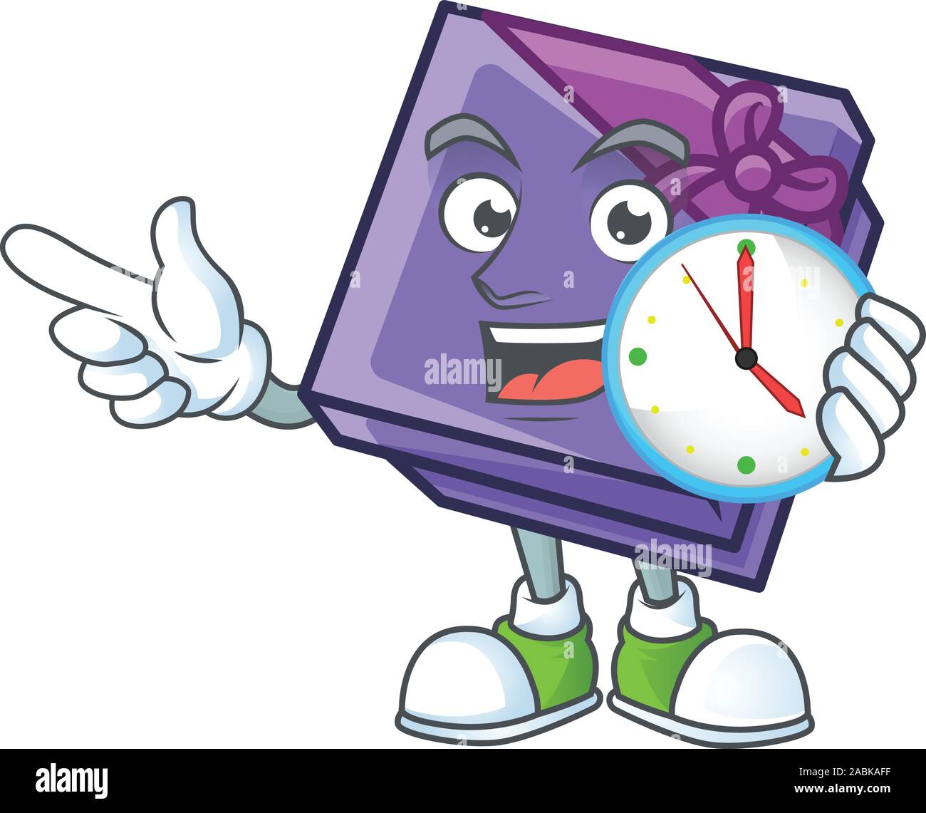 With clock smiling purple gift box cartoon mascot style Stock Vector ...