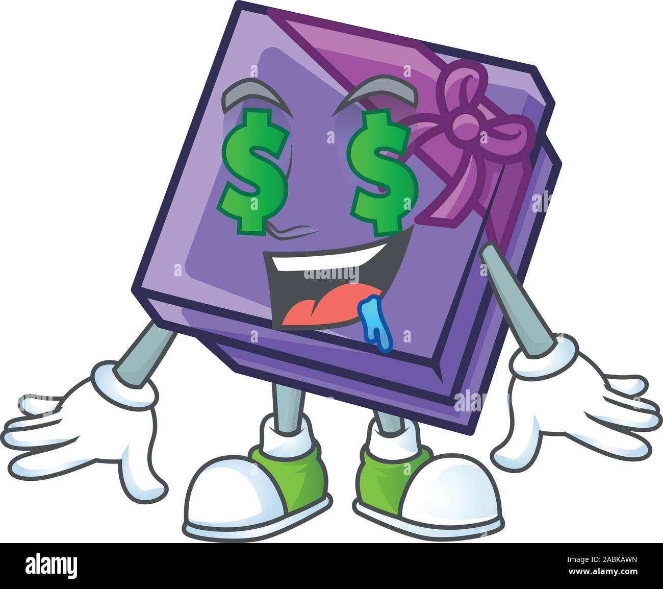 Purple gift box with Money eye cartoon character design Stock Vector ...