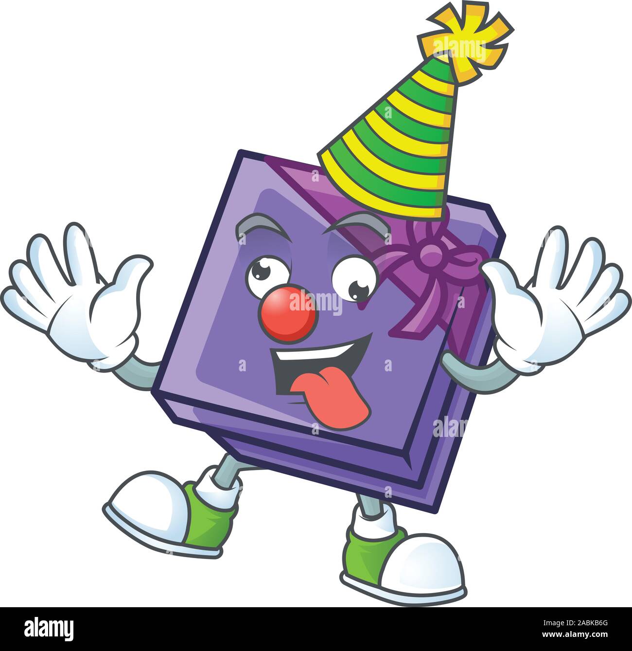 Cute Clown purple gift box placed on cartoon character style design ...