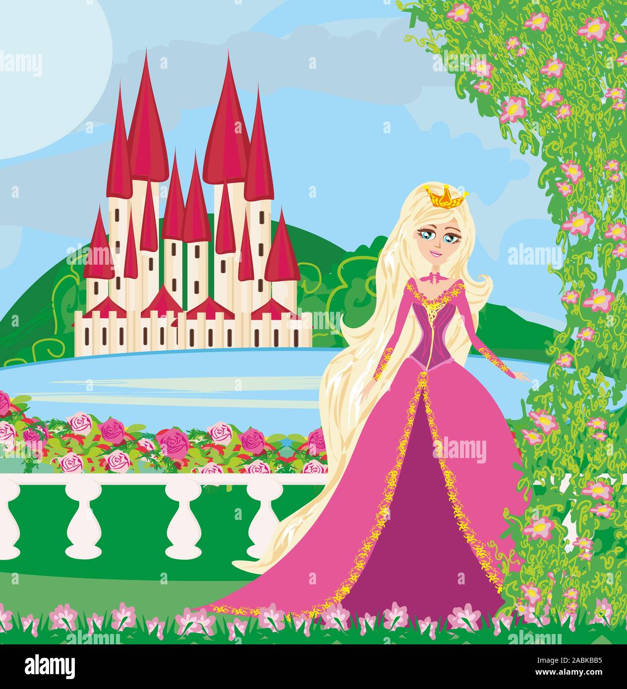 Beautiful queen in front of her castle Stock Photo - Alamy