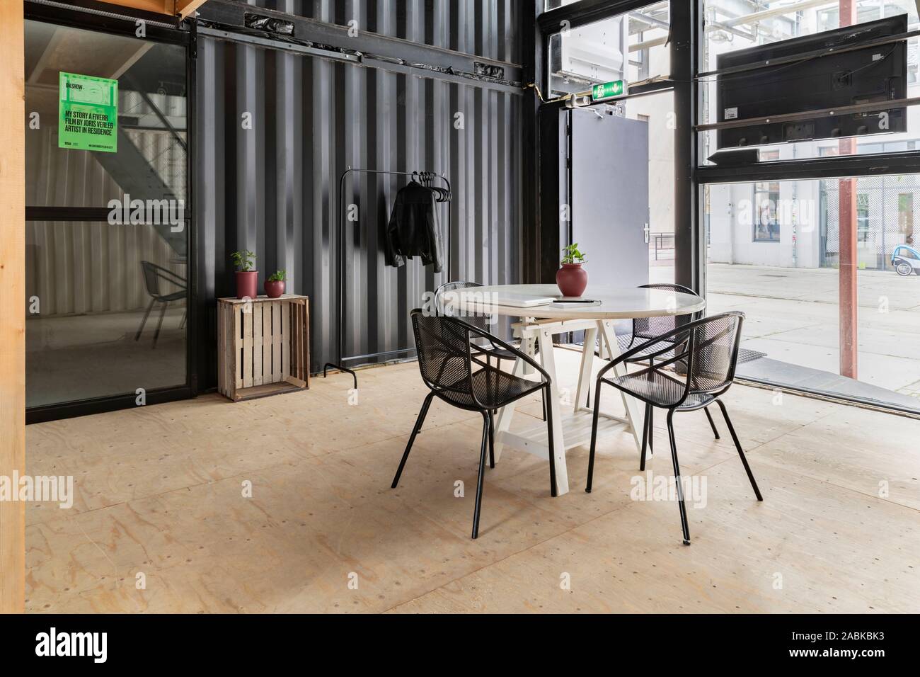 The entrance on the inside of the temporary creative event space and ...