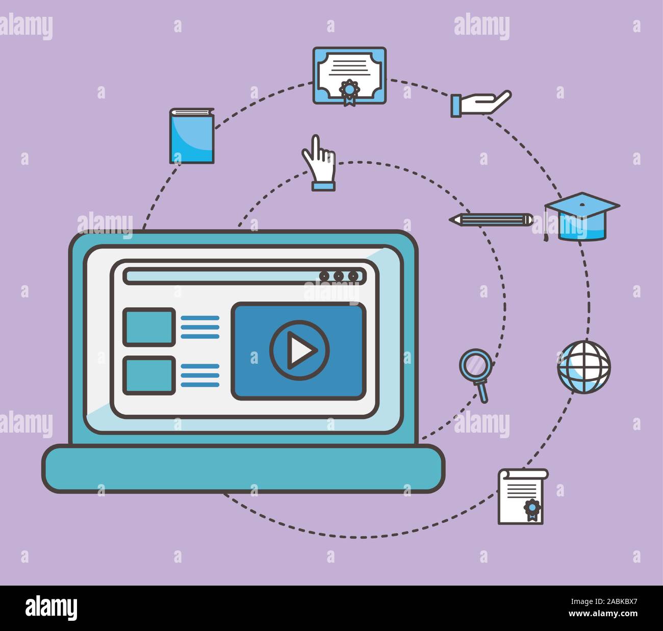Laptop and social media icon set, Multimedia apps communication digital ...