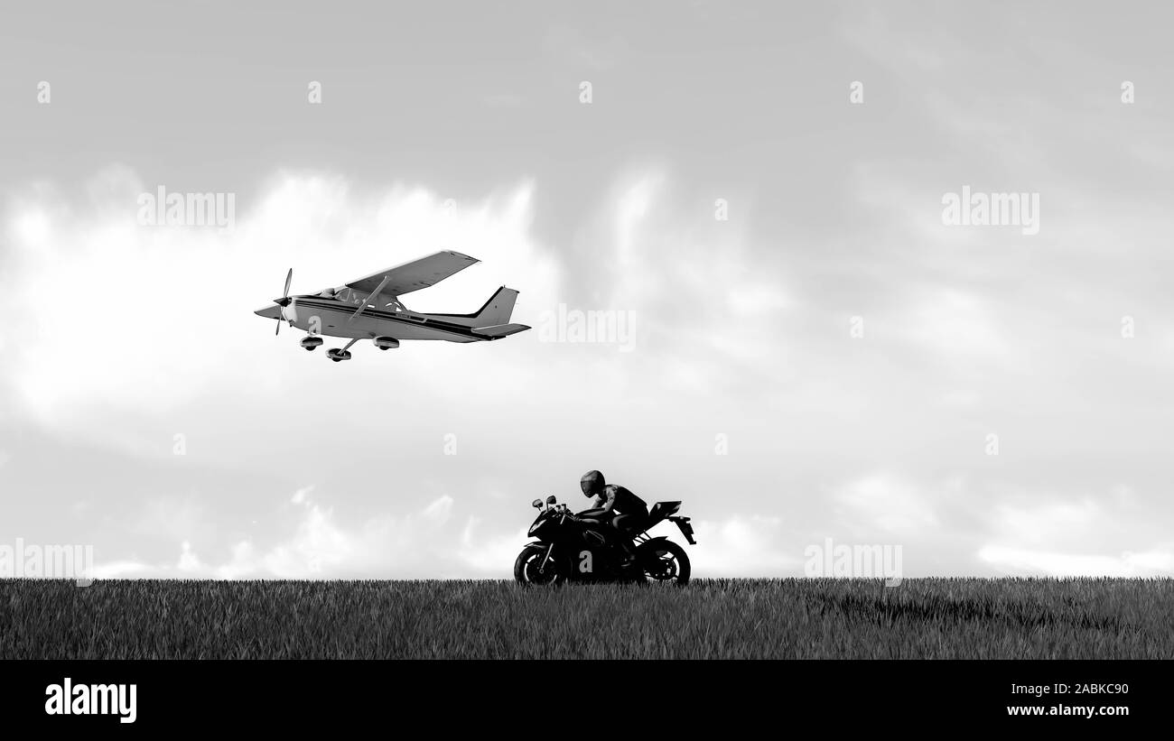 Motorcycle and AirPlane 3D Rendering Stock Photo - Alamy