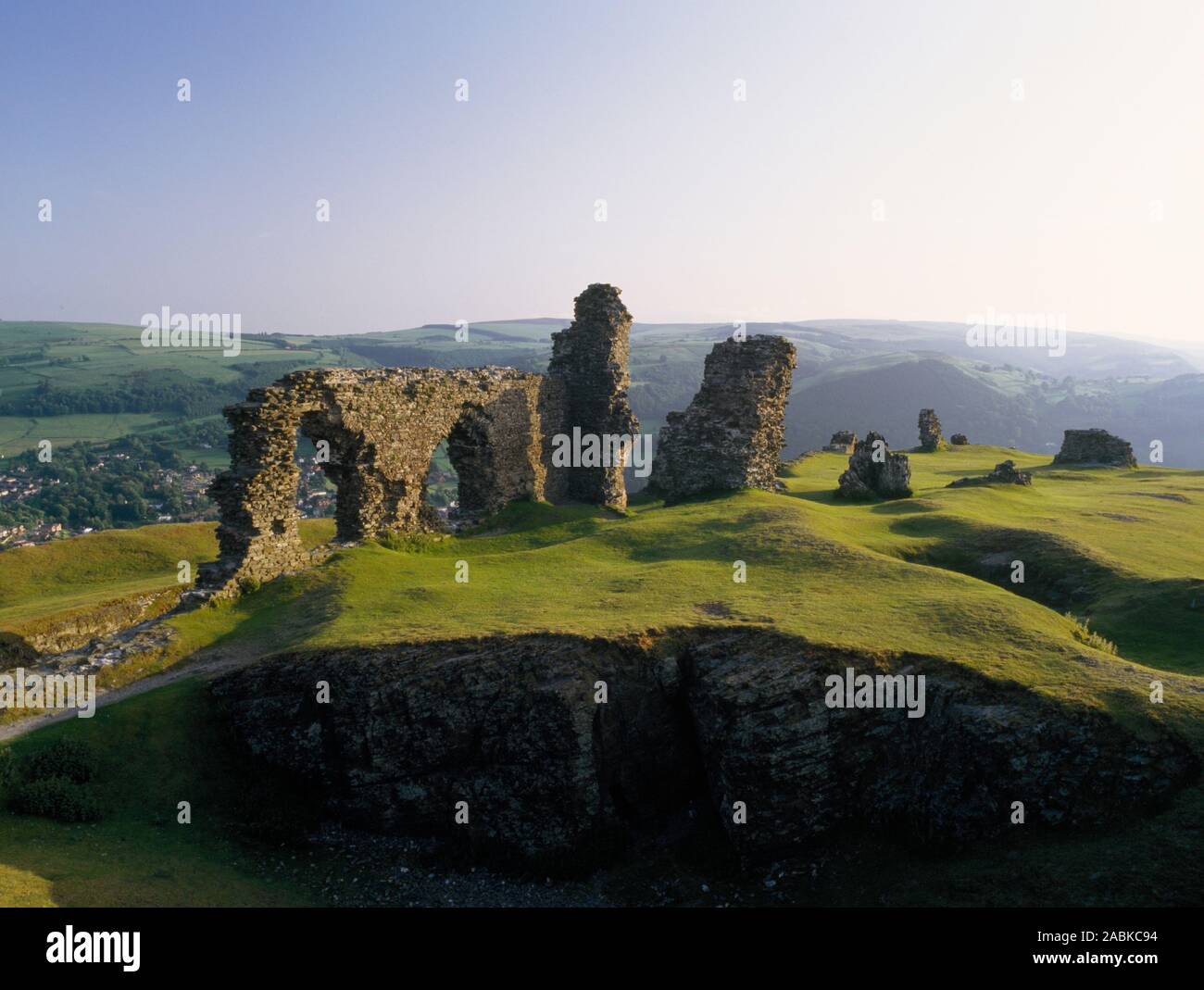 Castell Dinas Brân, Llangollen. Hall, Tower and Inner ditch of ruined ...