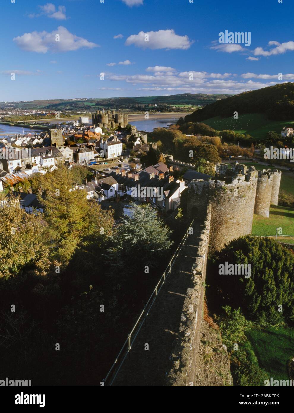 Conwy Town Walls and Castle, seen from the Watchtower, looking down the ...