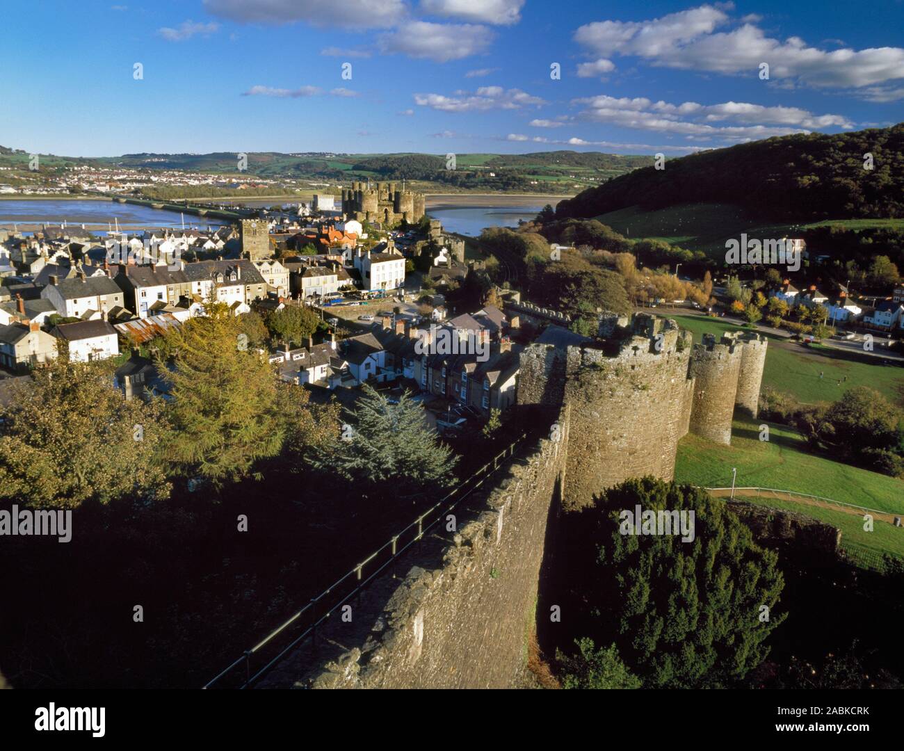 Conwy Town Walls and Castle, seen from the Watchtower, looking down the ...