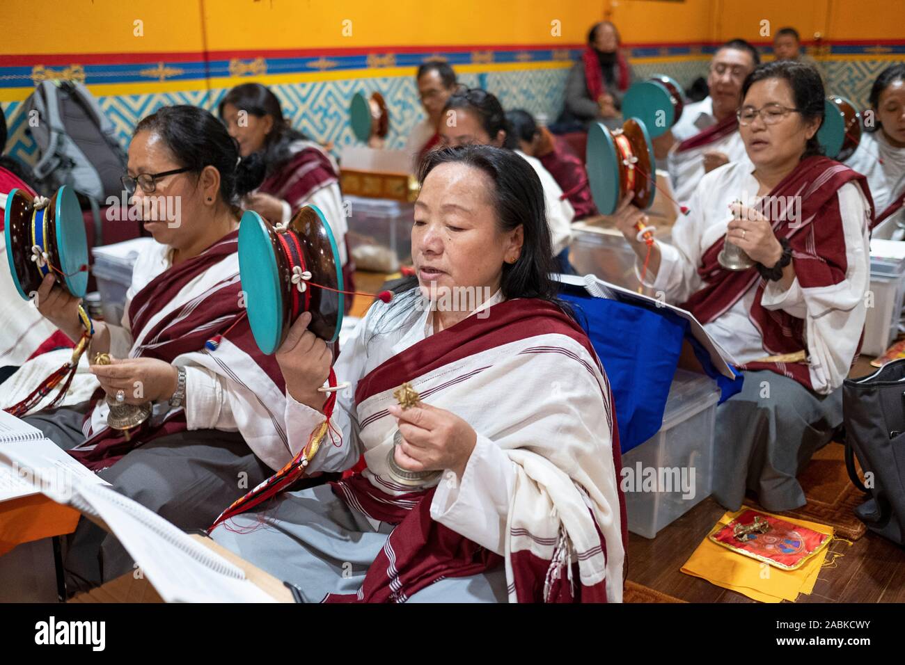 Devout Buddhist worshippers pray & meditate at a monthly Throma Puja at ...