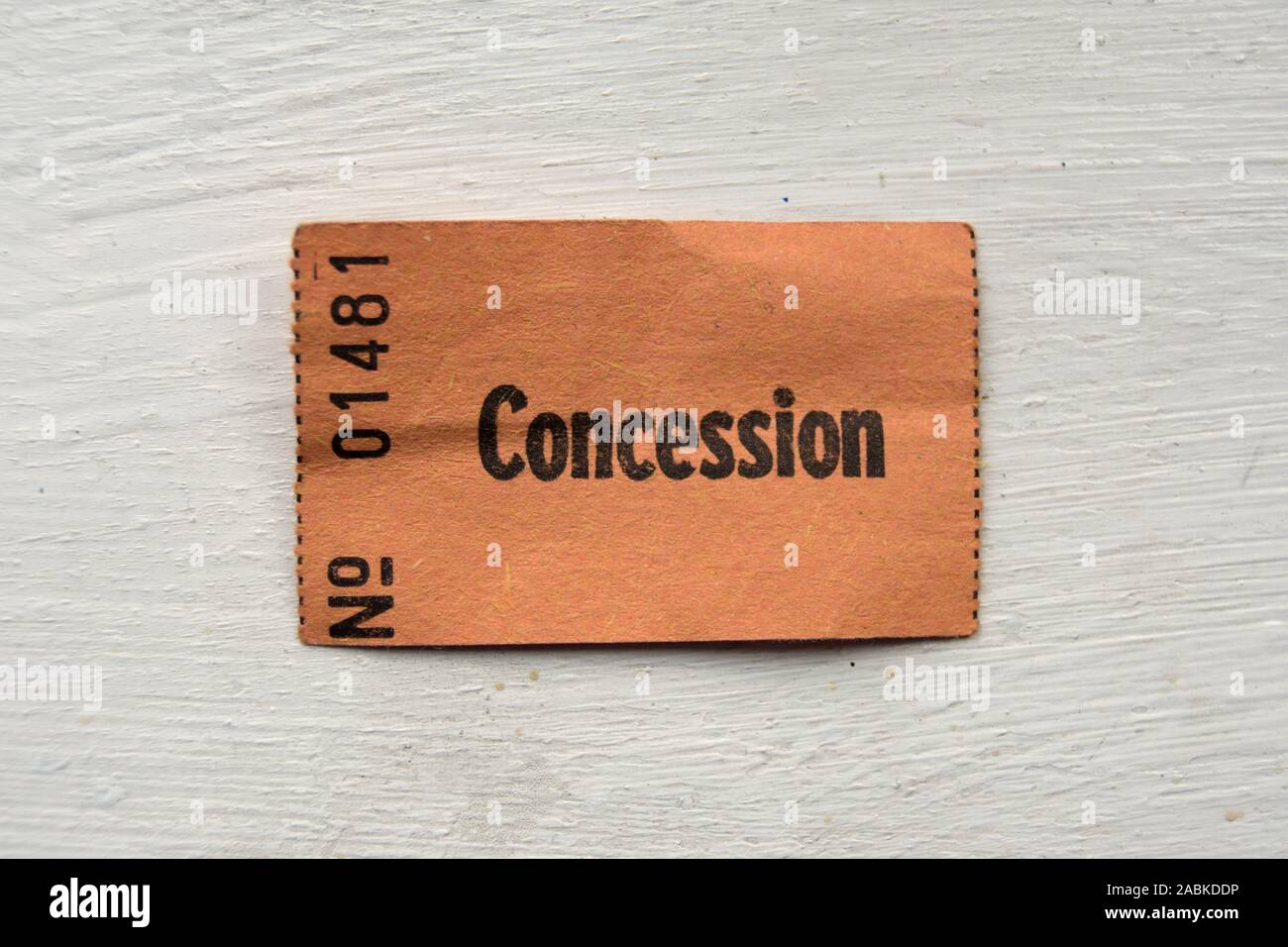 concession ticket with black text on orange and the number 01481 Stock ...