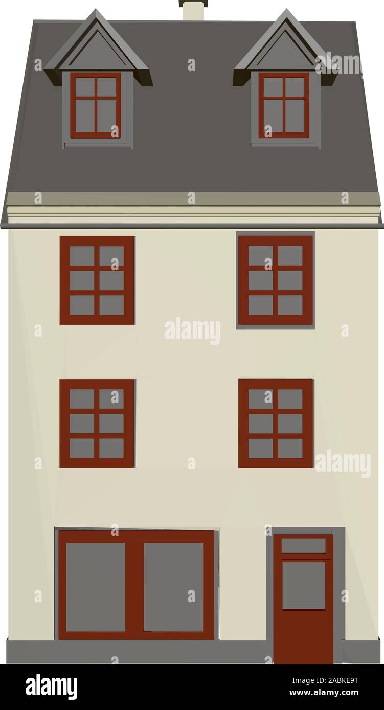 Residential three-story house. Flat style. Front view. Vector ...
