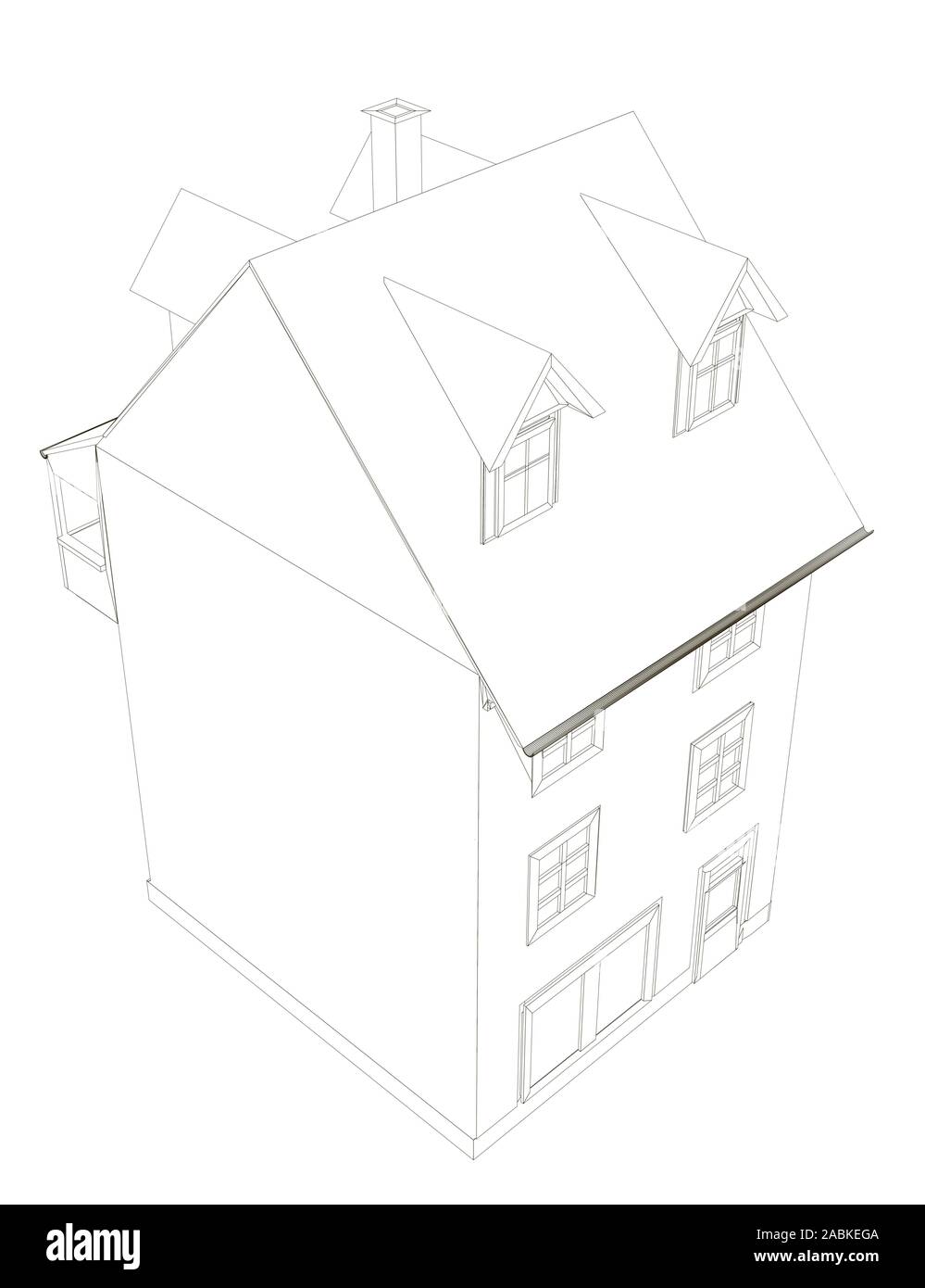 Wireframe of a three-story residential building. Outline of a house ...