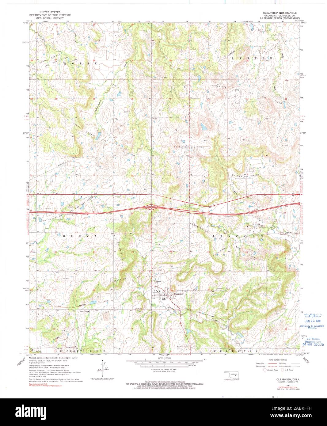 USGS TOPO Map Oklahoma OK Clearview 705629 1967 24000 Restoration Stock ...