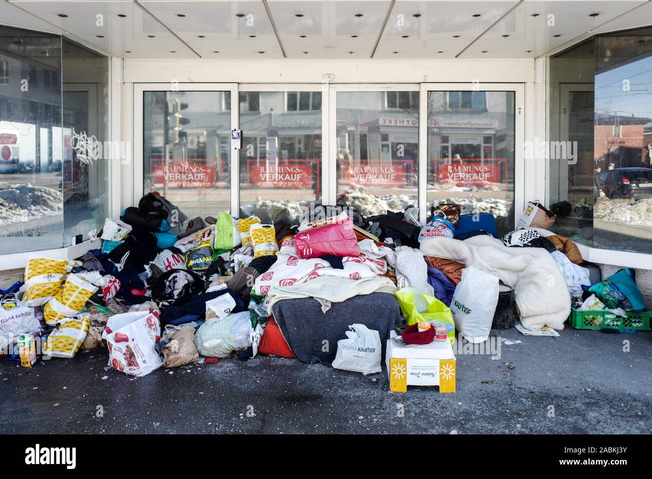Homeless camp in front of the former department store "Kaufring" on ...