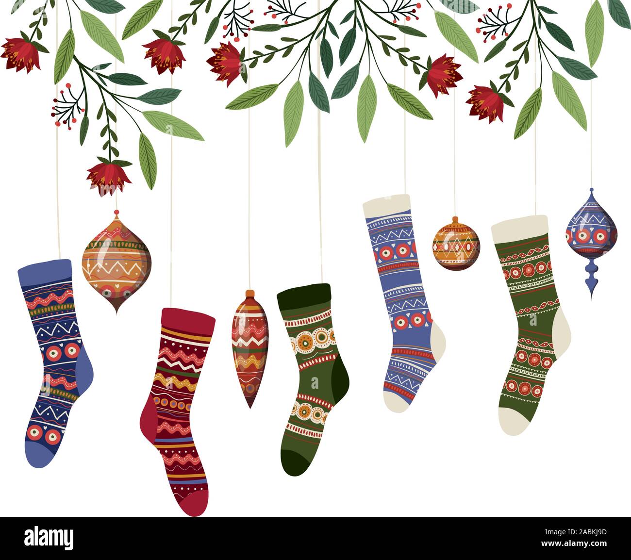 Merry christmas socks and spheres vector design Stock Vector Image ...