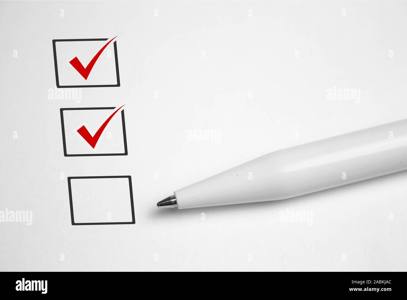 Checklist concept - checklist box with red checkmark, paper and a pen ...