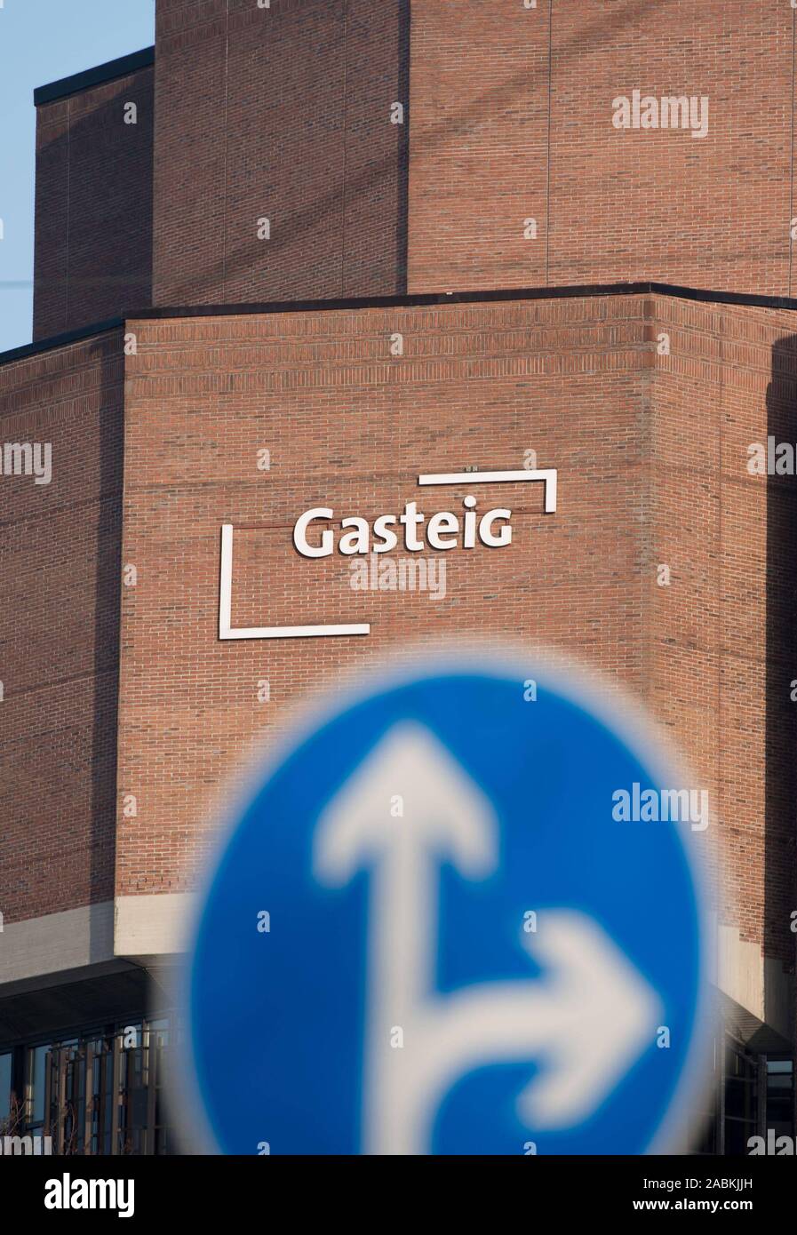 Gasteig" lettering on the facade of the Gasteig Cultural Centre in ...