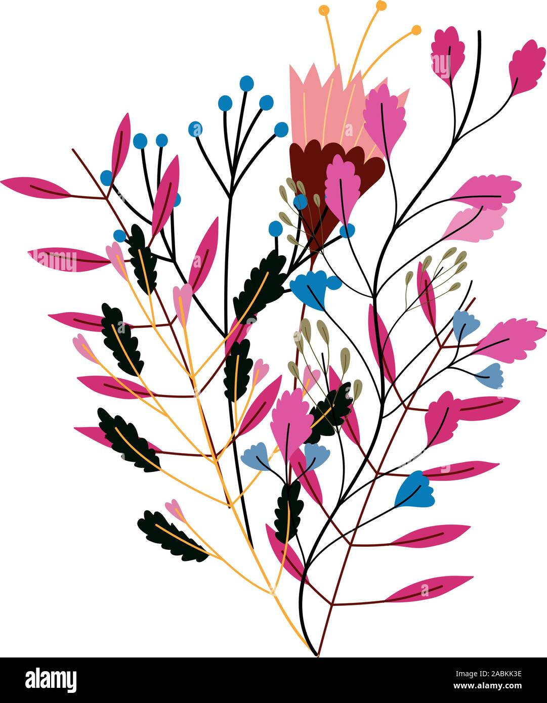 Flowers and leaves drawing design, floral nature plant ornament garden ...