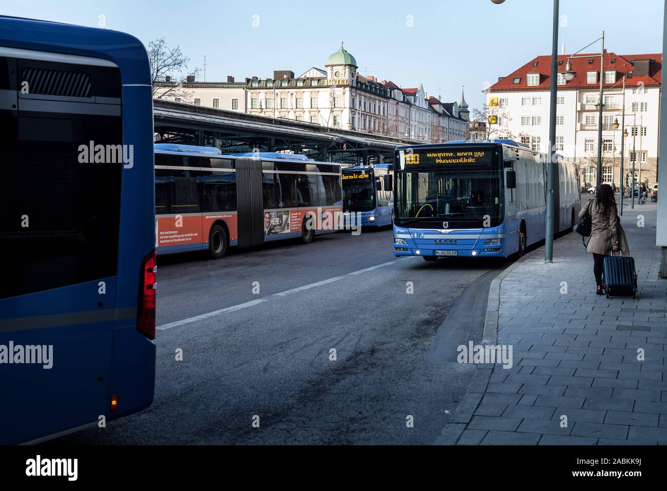 MVG buses at the bus station on Orleanstraße at Munich Ostbahnhof ...