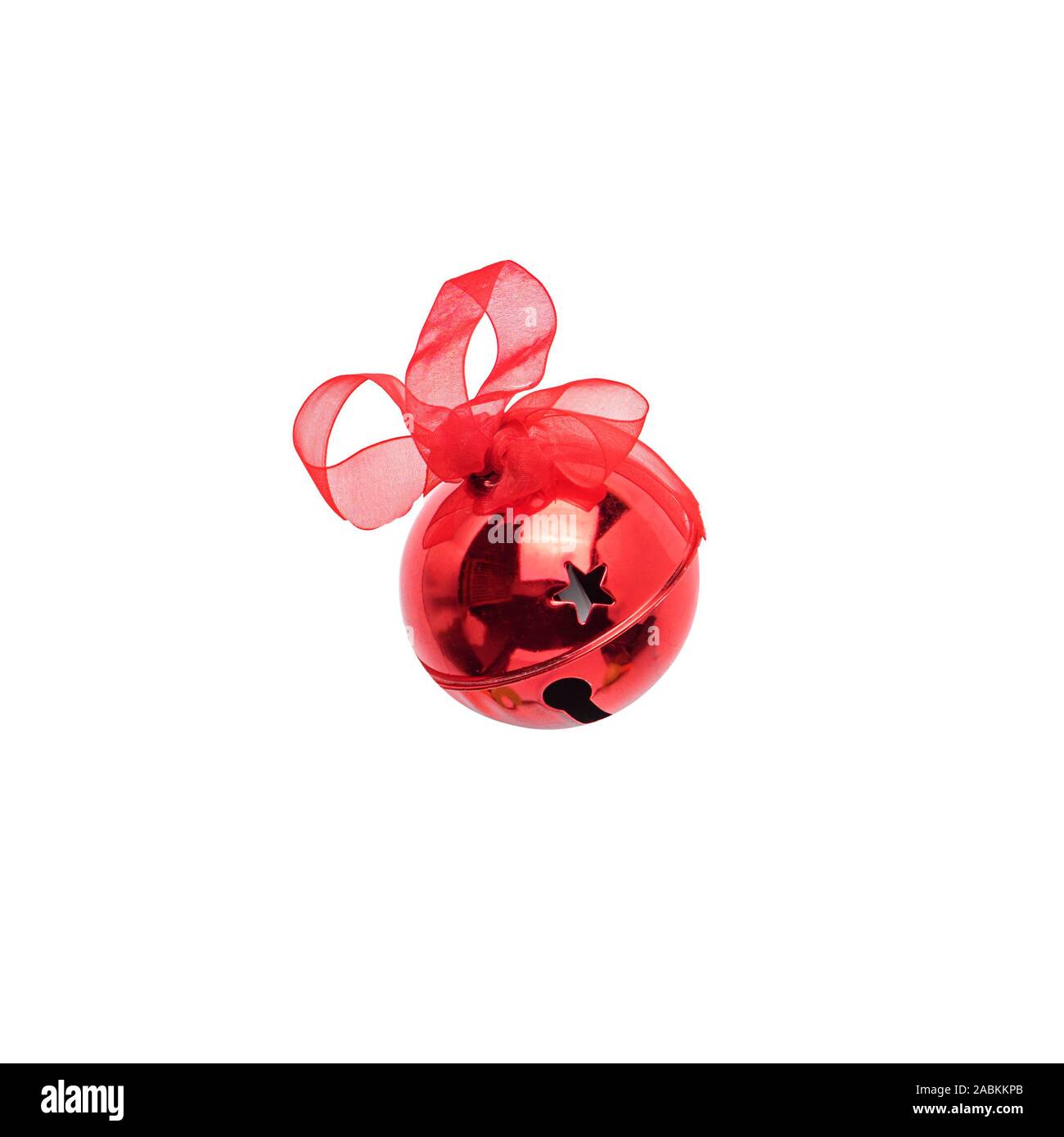 Christmas red jingle bell with ribbon isolated on white background ...
